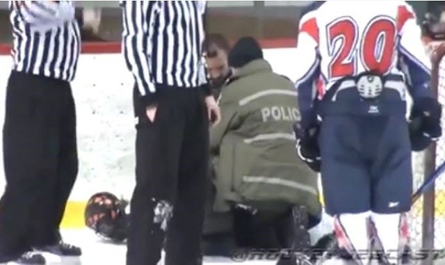 WATCH: Hockey player handcuffed on ice after altercation with ref ...