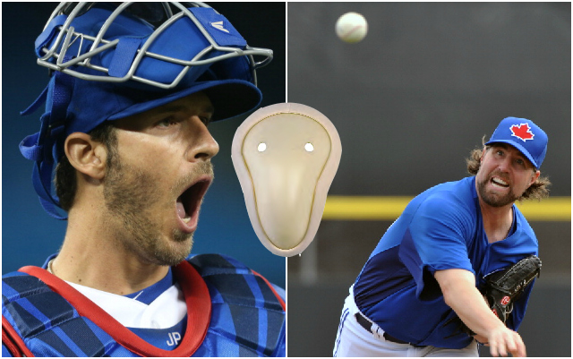 J.P. Arencibia has been catching R.A. Dickey ... without a cup ...