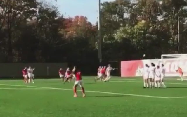 WATCH: Women's college soccer produces perfect free kick goal ...