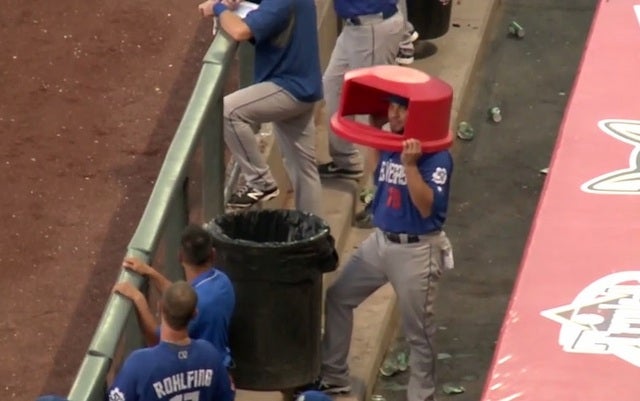 WATCH: Dugout trash can becomes foul ball magnet - CBSSports.com